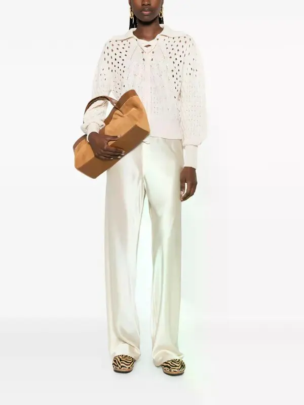 TWINSET Stretch Knit Lace-up Sweater With Polo Collar