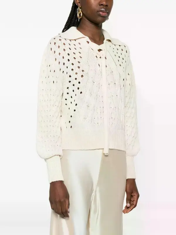 TWINSET Stretch Knit Lace-up Sweater With Polo Collar