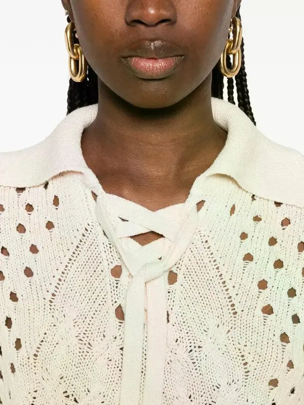 TWINSET Stretch Knit Lace-up Sweater With Polo Collar