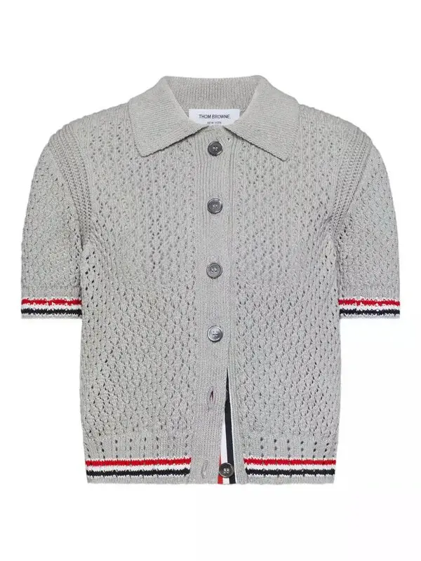 Thom Browne Hector Pointelle Short Sleeve Cardigan - Grey