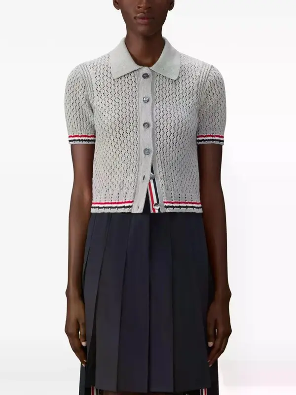 Thom Browne Hector Pointelle Short Sleeve Cardigan - Grey