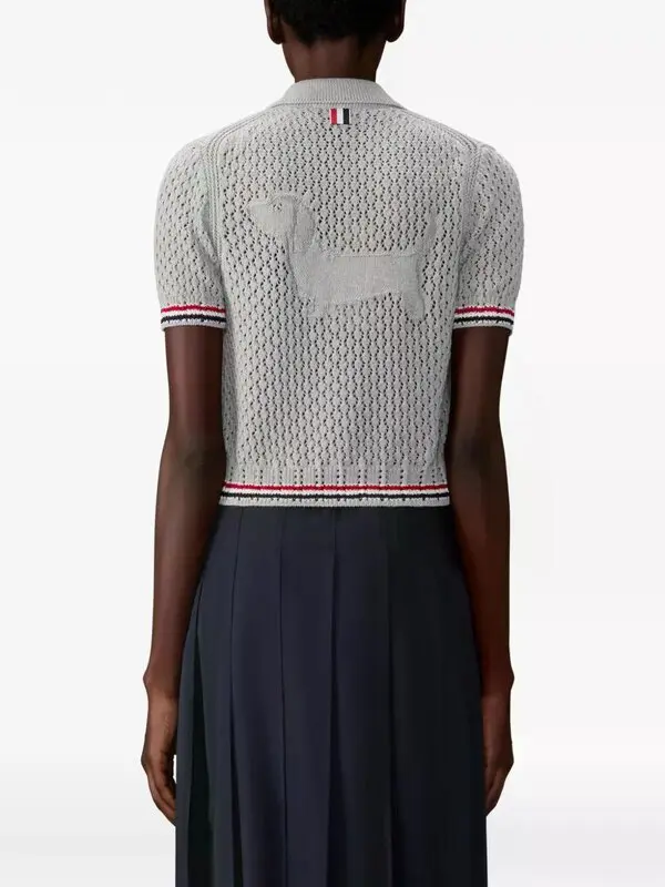 Thom Browne Hector Pointelle Short Sleeve Cardigan - Grey