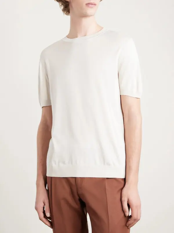 LARDINI Short-sleeve Silk Sweater - Neutrals
