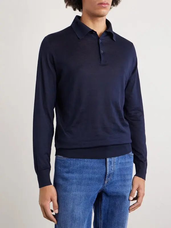 Brunello Cucinelli Silk And Cotton-blend Polo Shirt - Blue