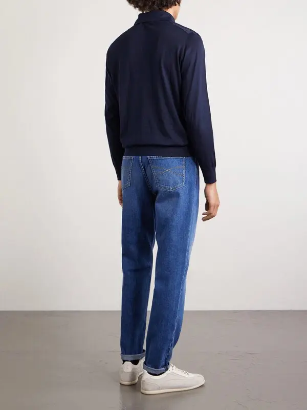 Brunello Cucinelli Silk And Cotton-blend Polo Shirt - Blue