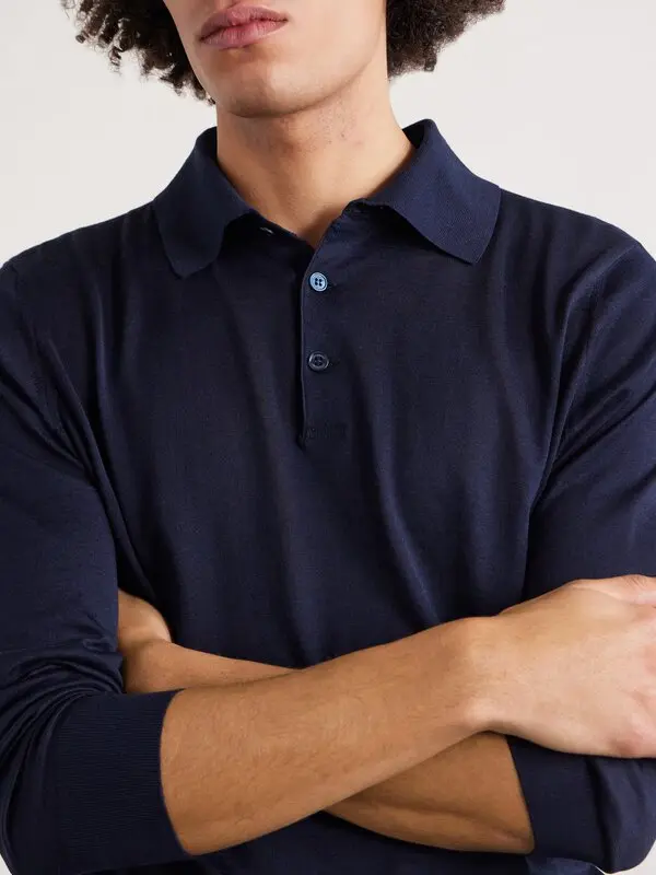 Brunello Cucinelli Silk And Cotton-blend Polo Shirt - Blue