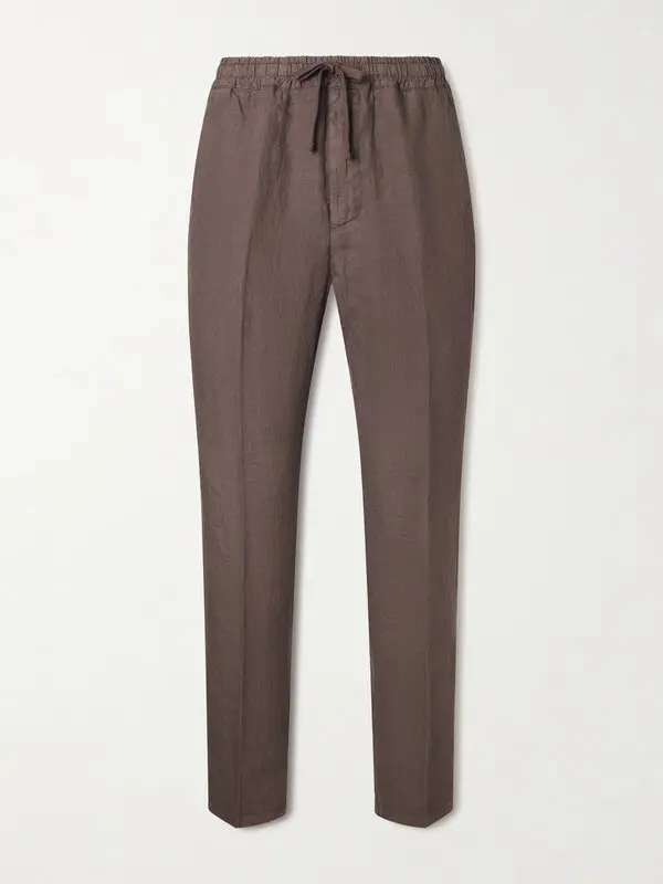 Altea Mattia Straight-leg Linen Trousers - Brown