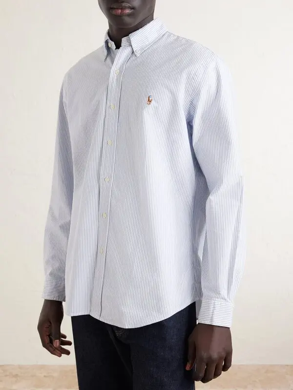 Polo Ralph Lauren Button-down Collar Logo-embroidered Striped Cotton Oxford Shirt - Blue