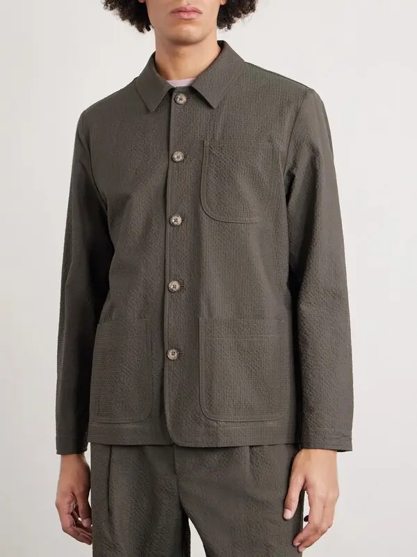 Altea Virgin Wool-blend Seersucker Overshirt - Green