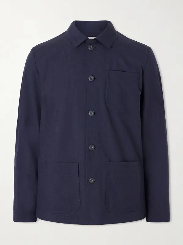 Altea Virgin Wool-blend Seersucker Overshirt - Blue