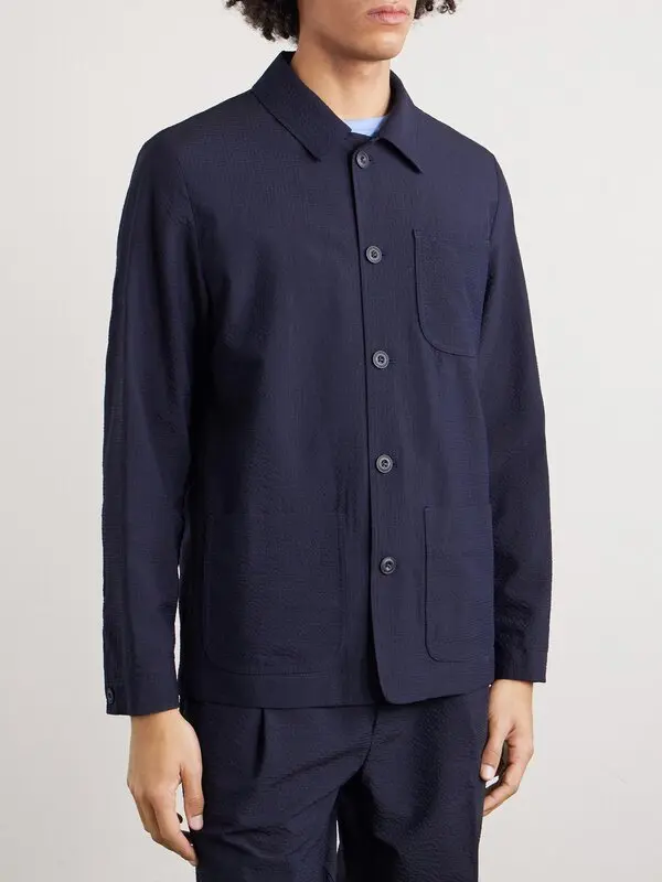 Altea Virgin Wool-blend Seersucker Overshirt - Blue