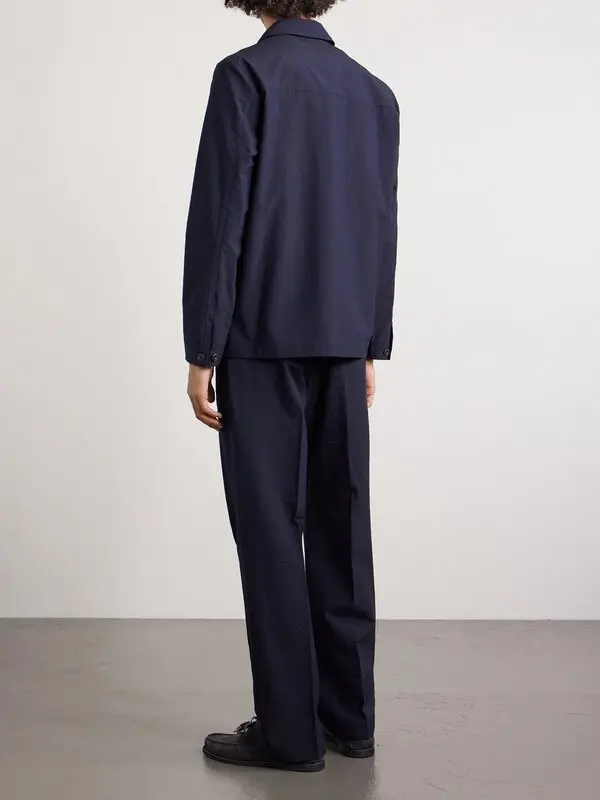 Altea Virgin Wool-blend Seersucker Overshirt - Blue