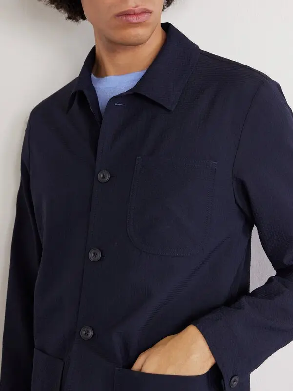 Altea Virgin Wool-blend Seersucker Overshirt - Blue