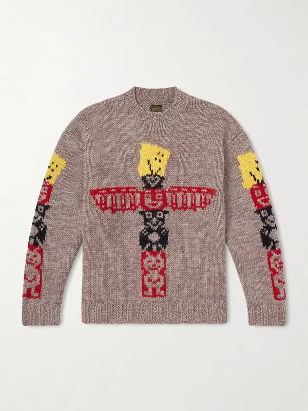 Kapital Peckish Totem Pole Intarsia Wool Sweater - Gray