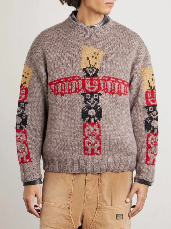 Kapital Peckish Totem Pole Intarsia Wool Sweater - Gray