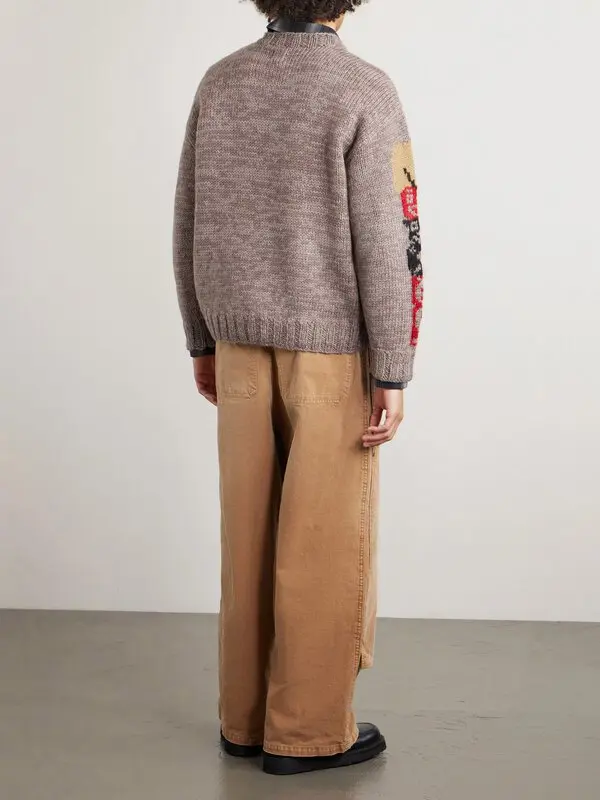 Kapital Peckish Totem Pole Intarsia Wool Sweater - Gray