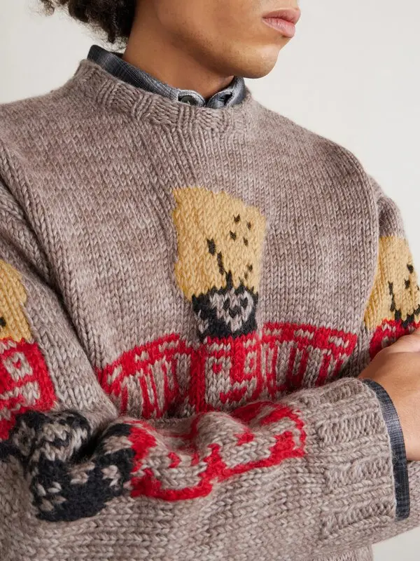 Kapital Peckish Totem Pole Intarsia Wool Sweater - Gray