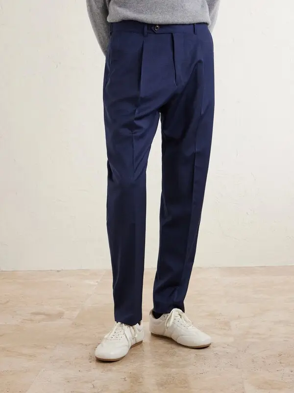 Paul Smith Tapered Pleated Checked Wool Trousers - Blue