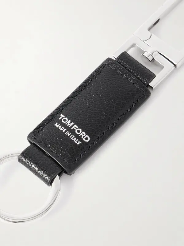 TOM FORD Silver-tone Leather Keychain