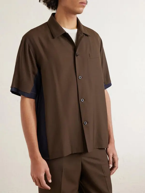 Sacai Denim-trimmed Woven Shirt