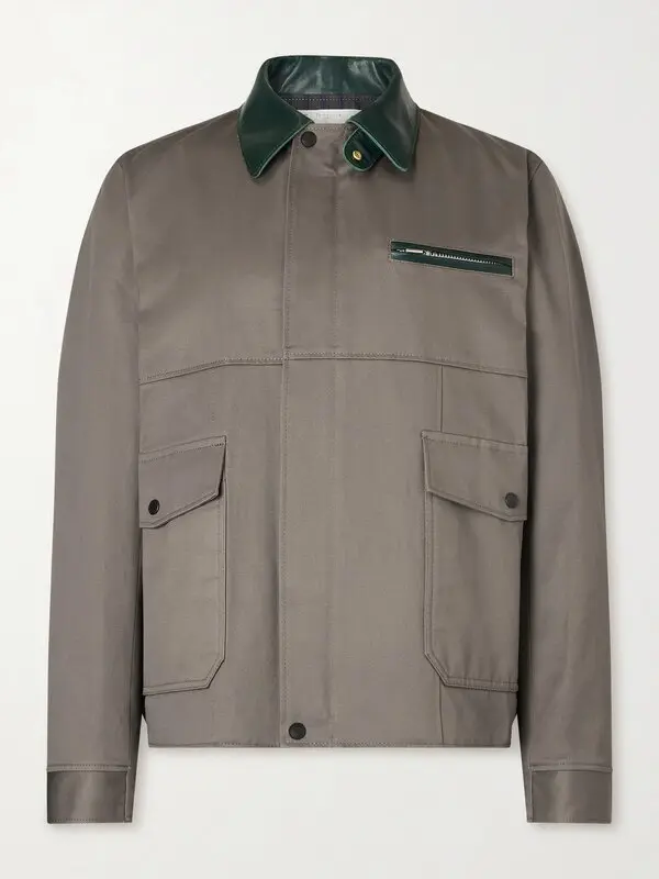 Sacai Leather-trimmed Cotton-twill Bomber Jacket