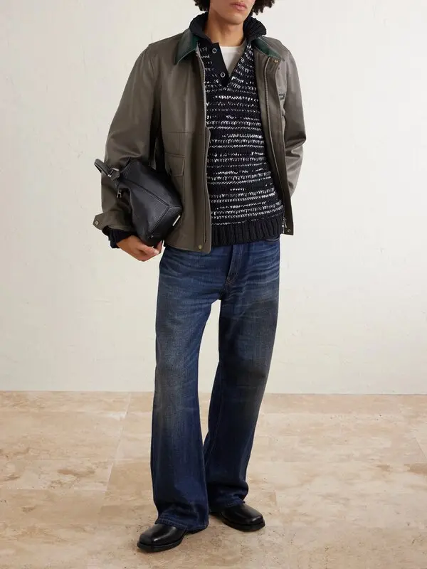 Sacai Leather-trimmed Cotton-twill Bomber Jacket