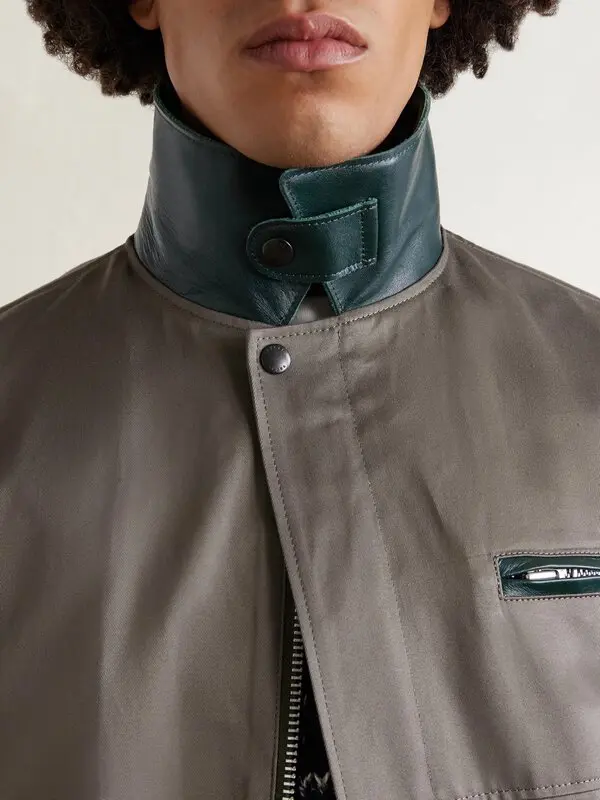 Sacai Leather-trimmed Cotton-twill Bomber Jacket