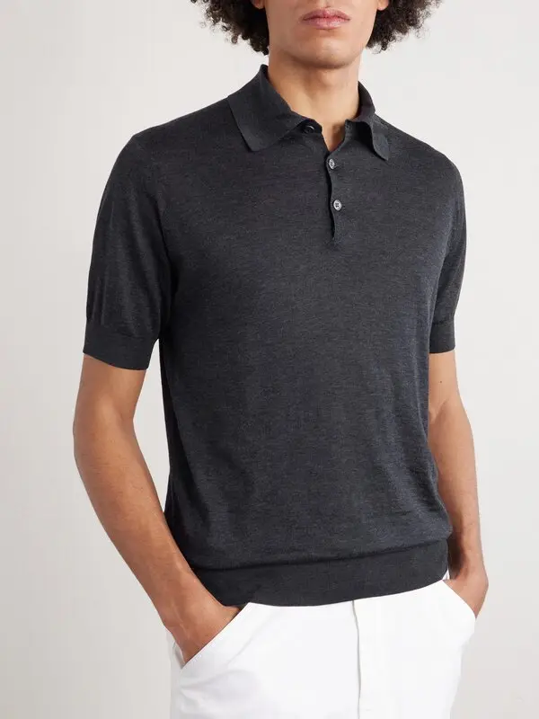 Brunello Cucinelli Slim-fit Silk And Cotton-blend Polo Shirt - Blue