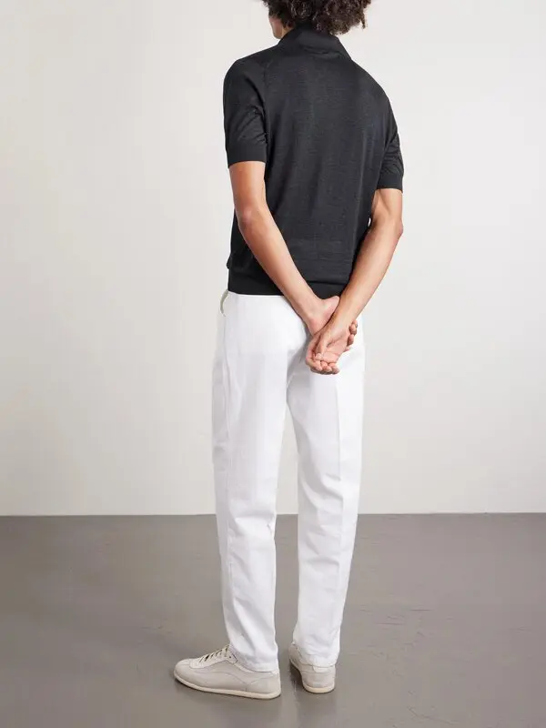 Brunello Cucinelli Slim-fit Silk And Cotton-blend Polo Shirt - Blue