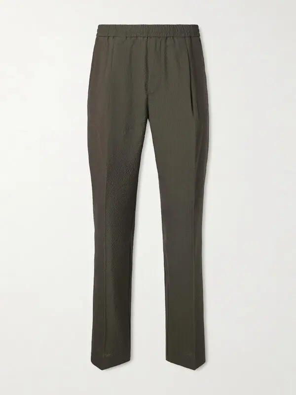 Altea Straight-leg Pleated Wool-blend Seersucker Trousers