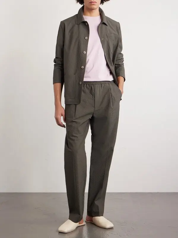 Altea Straight-leg Pleated Wool-blend Seersucker Trousers