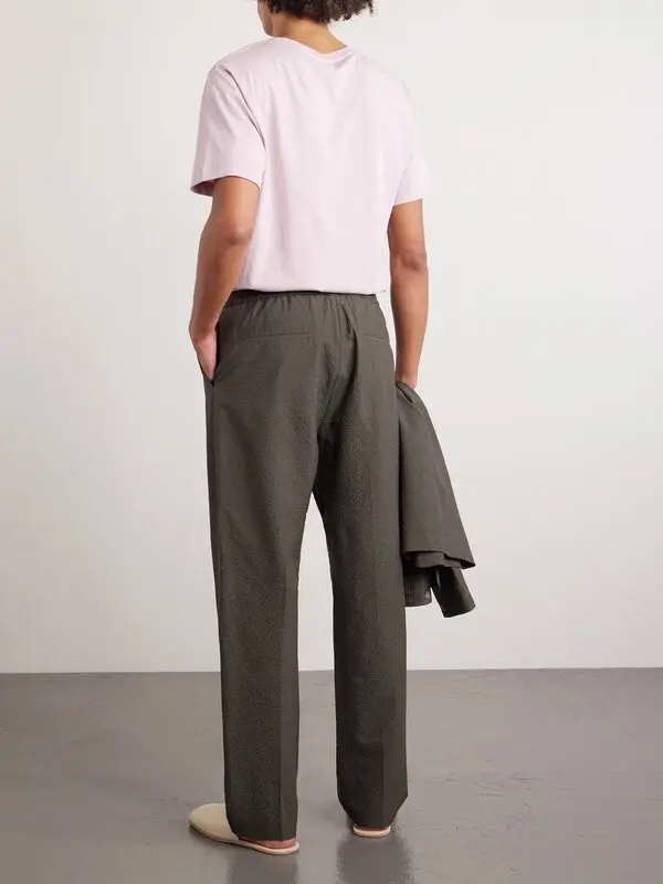 Altea Straight-leg Pleated Wool-blend Seersucker Trousers