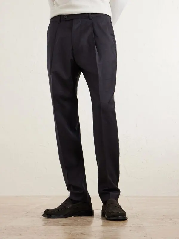 Paul Smith Tapered Pleated Checked Wool Trousers - Brown
