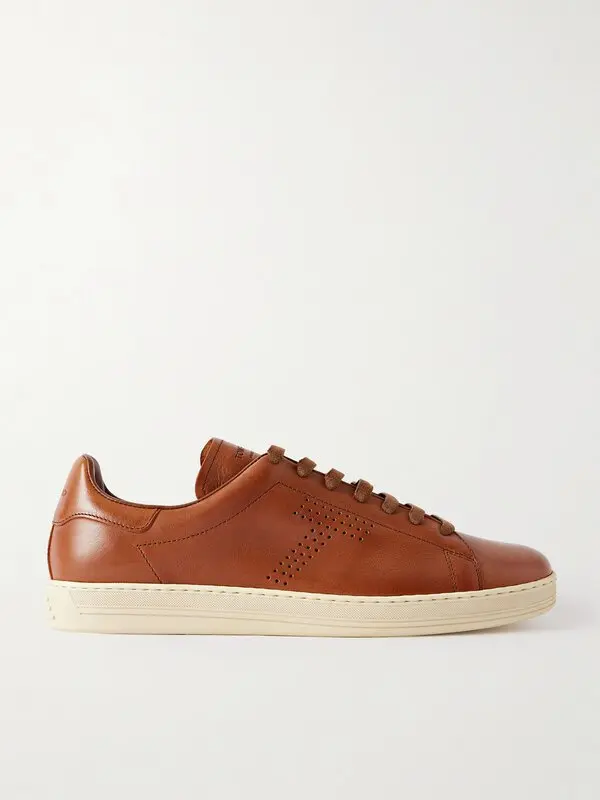 TOM FORD Warwick Perforated Leather Sneakers - Brown