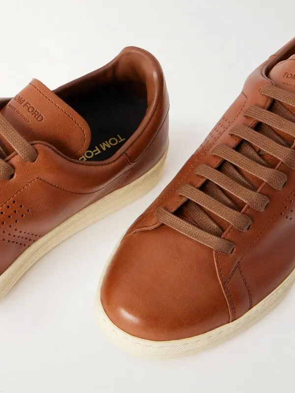TOM FORD Warwick Perforated Leather Sneakers - Brown