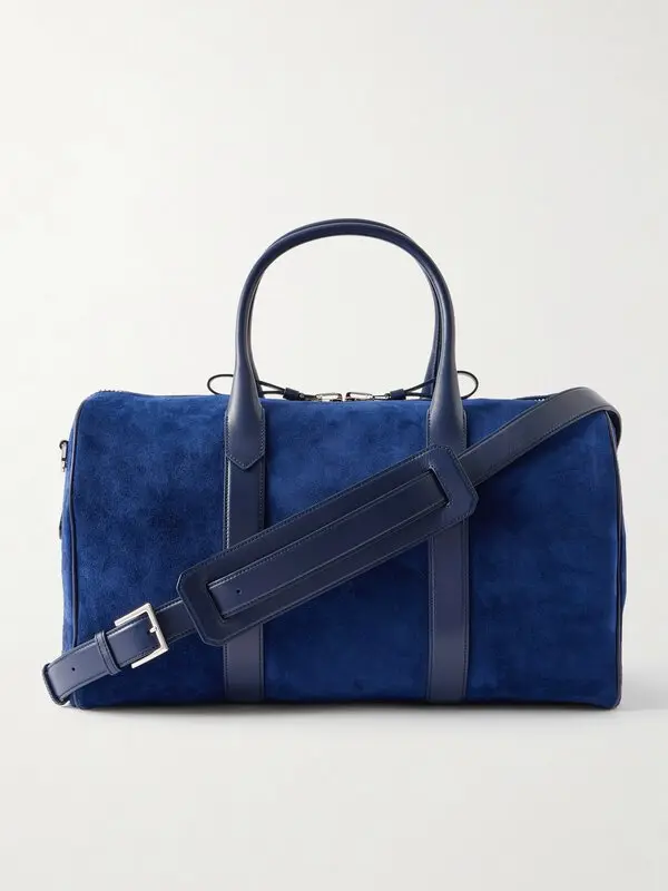 TOM FORD Leather-trimmed Suede Duffle Bag - Blue