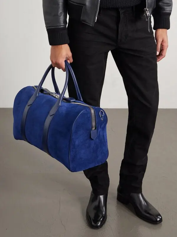 TOM FORD Leather-trimmed Suede Duffle Bag - Blue