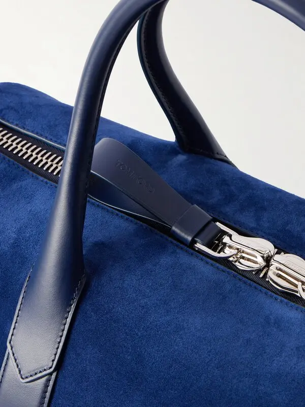 TOM FORD Leather-trimmed Suede Duffle Bag - Blue
