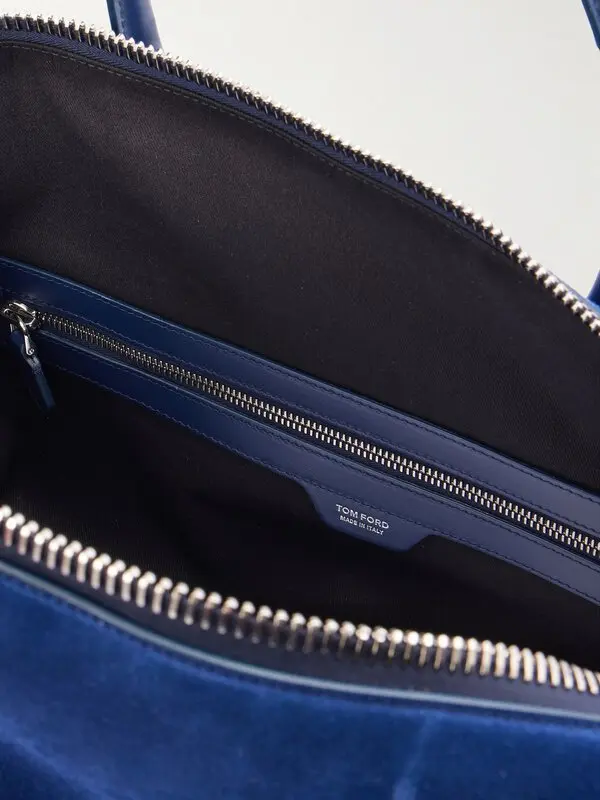 TOM FORD Leather-trimmed Suede Duffle Bag - Blue