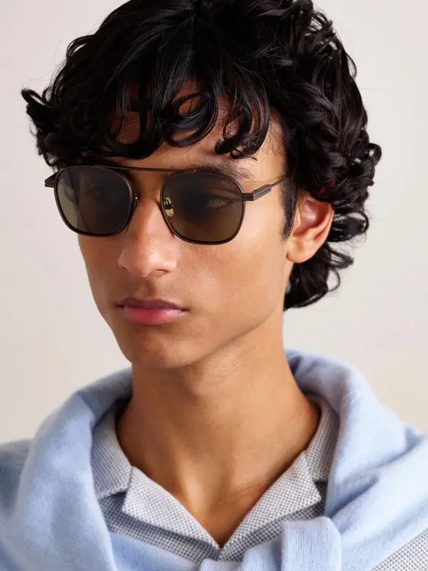 Zegna Round-frame Metal Sunglasses