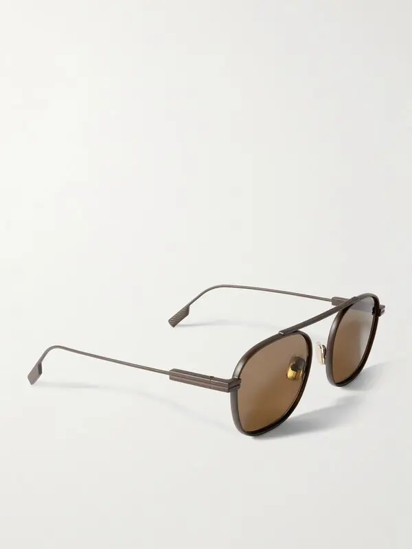 Zegna Round-frame Metal Sunglasses