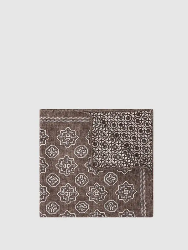 REISS Gian Silk Floral-medallion Pocket Square - Chocolate Brown