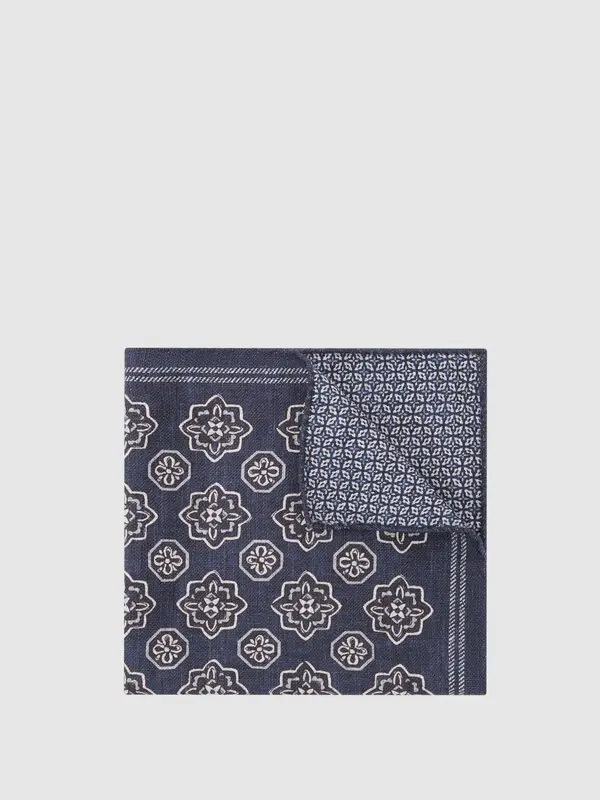 REISS Gian Silk Floral-medallion Pocket Square - Navy