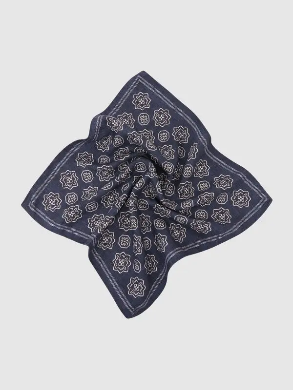 REISS Gian Silk Floral-medallion Pocket Square - Navy