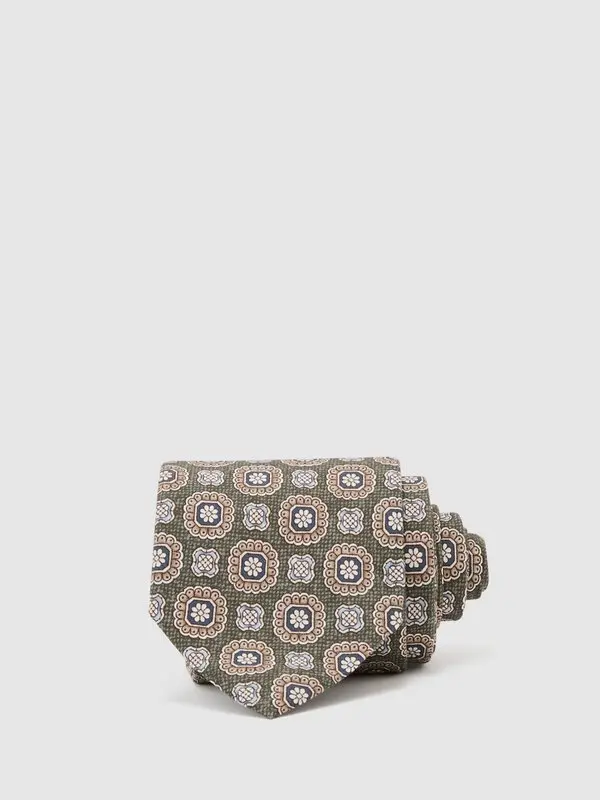 REISS Alessio Floral-medallion Print Tie - Light Sage Green