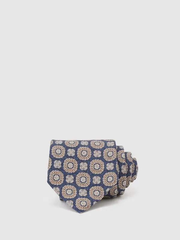 REISS Alessio Floral-medallion Print Tie - Navy