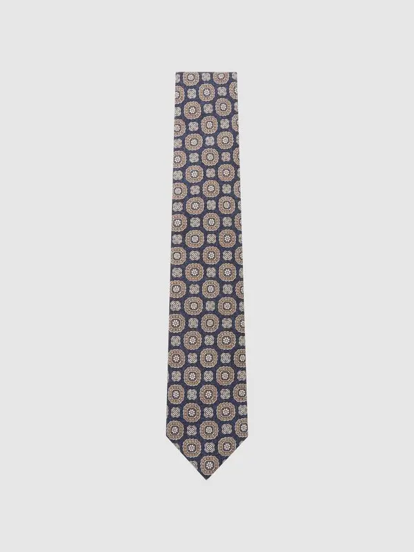 REISS Alessio Floral-medallion Print Tie - Navy