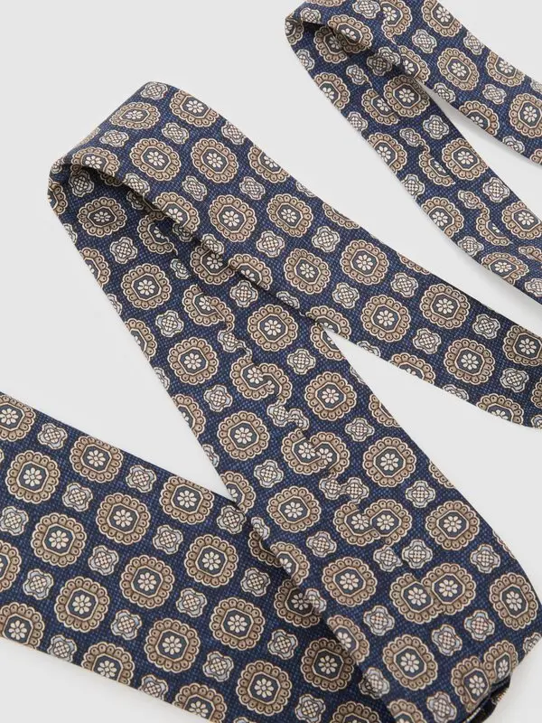 REISS Alessio Floral-medallion Print Tie - Navy