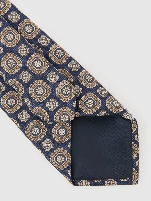 REISS Alessio Floral-medallion Print Tie - Navy