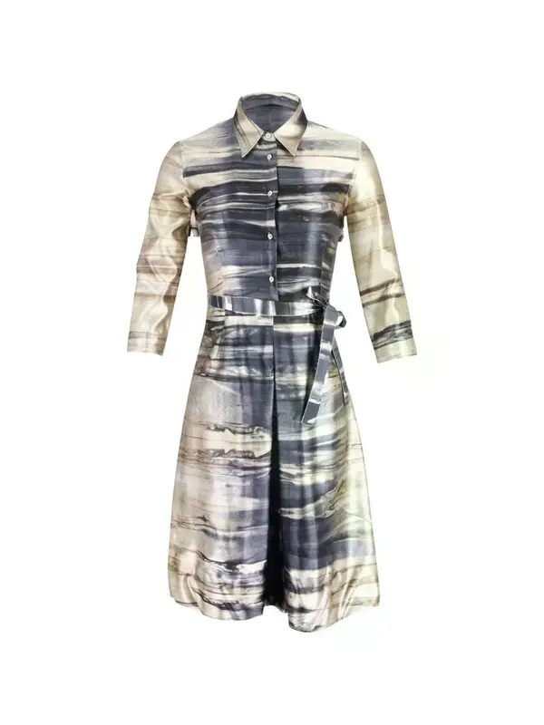 Prada Printed Shirt Dress With Belt - Neutrals